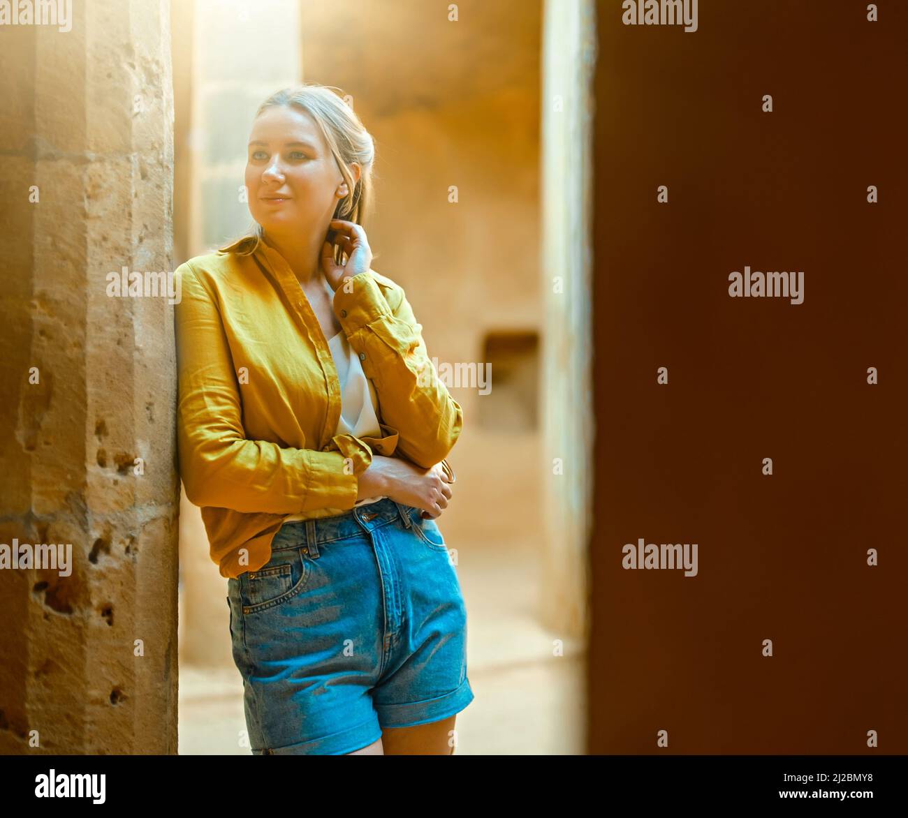Woman visiting Tombs of the Kings in Paphos Stock Photo - Alamy