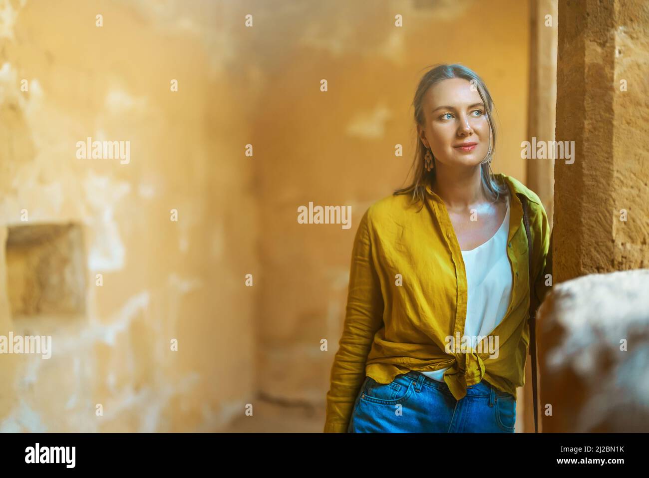 Woman visiting Tombs of the Kings in Paphos Stock Photo - Alamy