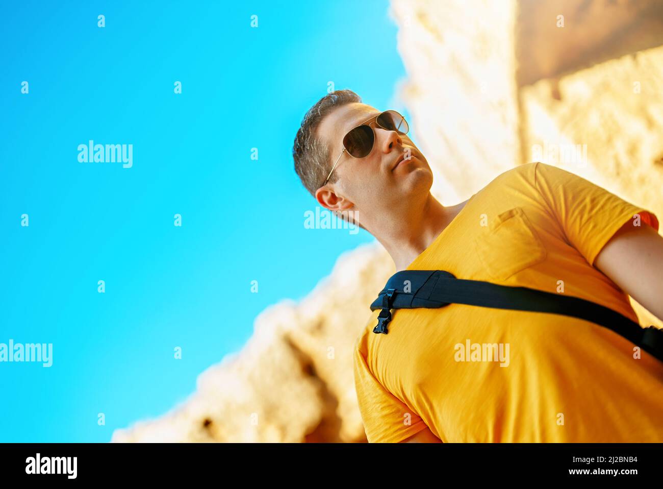 Man visiting Tombs of the Kings in Paphos Stock Photo - Alamy