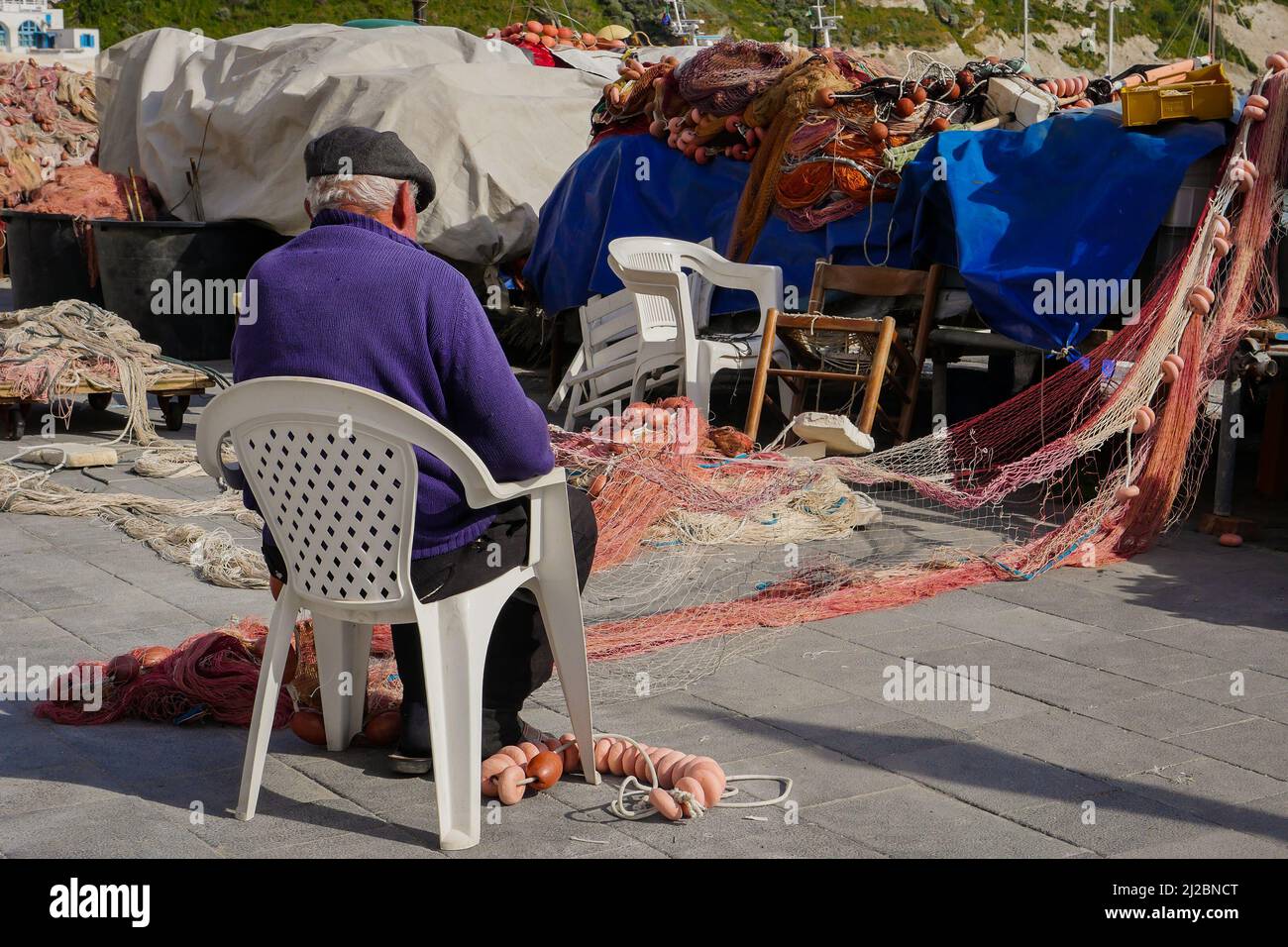 Traditional fishing port, nets, floats, Procida Island, Italy Stock ...