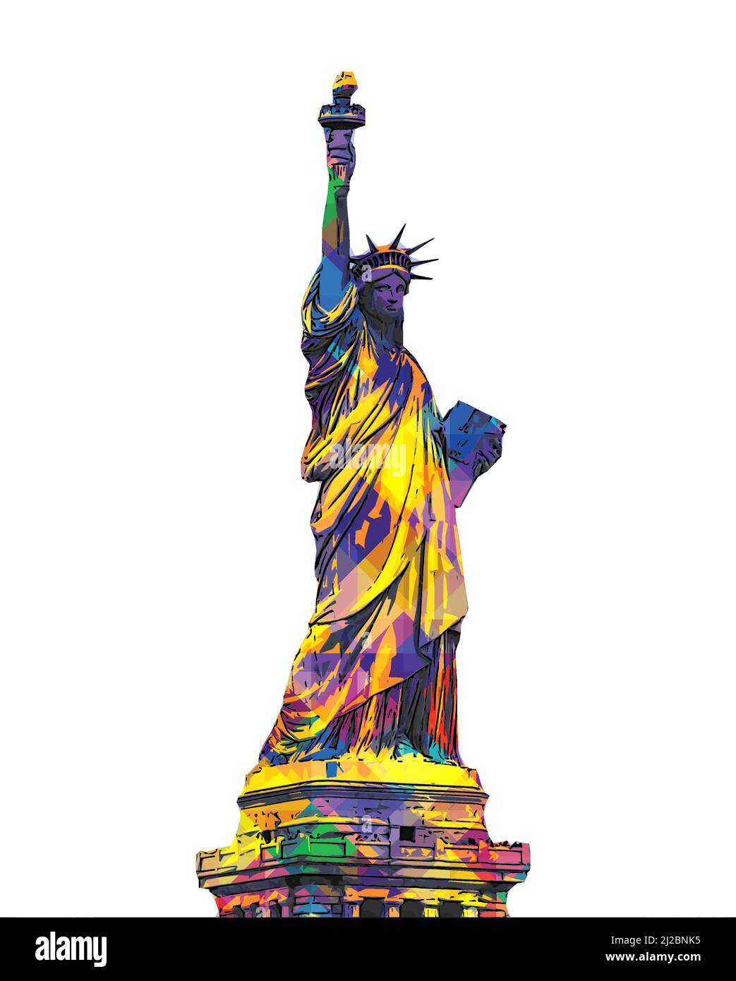 The Statue of Liberty isolated on white background, digital pop art ...