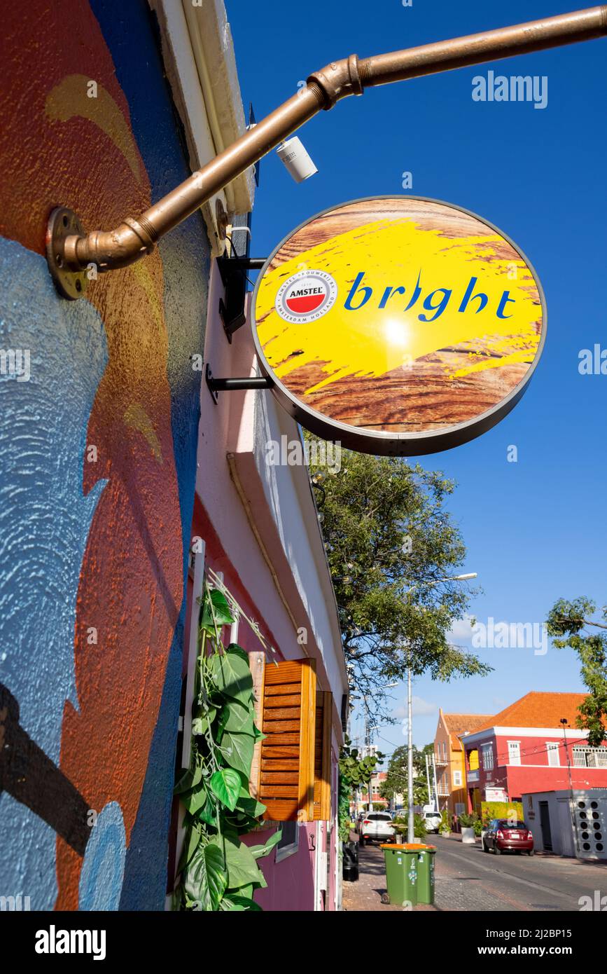 Sign of Amstel bright at a wall of a bar in Willemstad, Curacao Stock ...