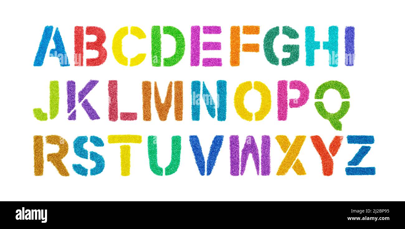 Colorful alphabet made of glitter isolated on white Stock Photo - Alamy