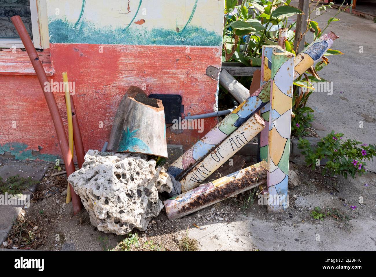 Rusty pipes with the words "WAY OF ART" in Willemstad, Curacao Stock ...