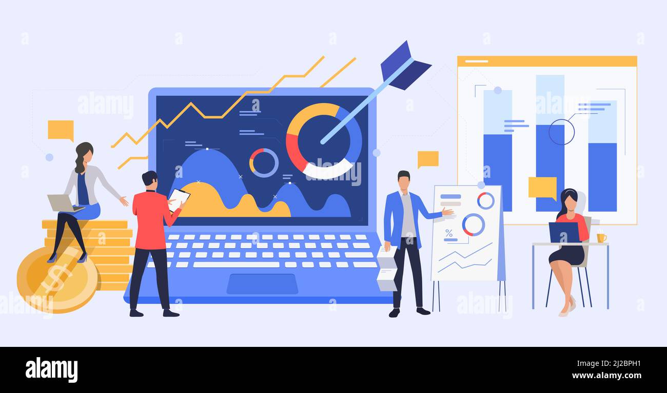 Business people analyzing marketing reports. Managers presenting ...