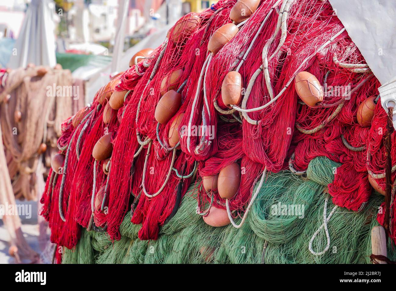 Traditional fishing port, nets, floats, Procida Island, Italy Stock ...