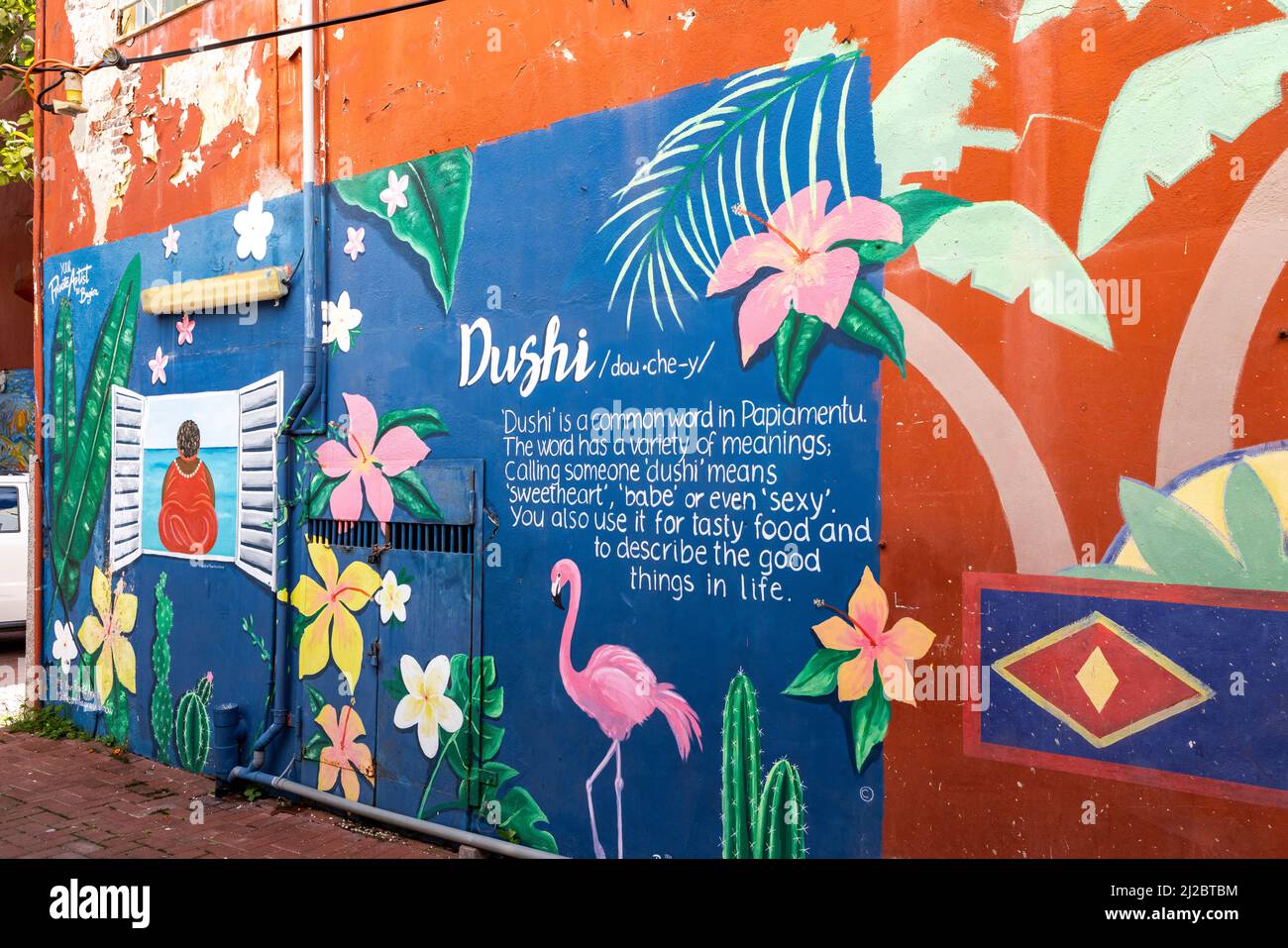 artistic mural of the Papiamentu word "dushi" in Willemstad, Curacao ...