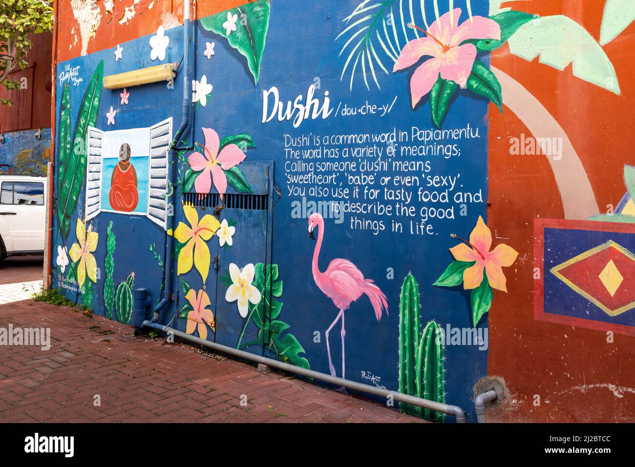 artistic mural of the Papiamentu word "dushi" in Willemstad, Curacao ...