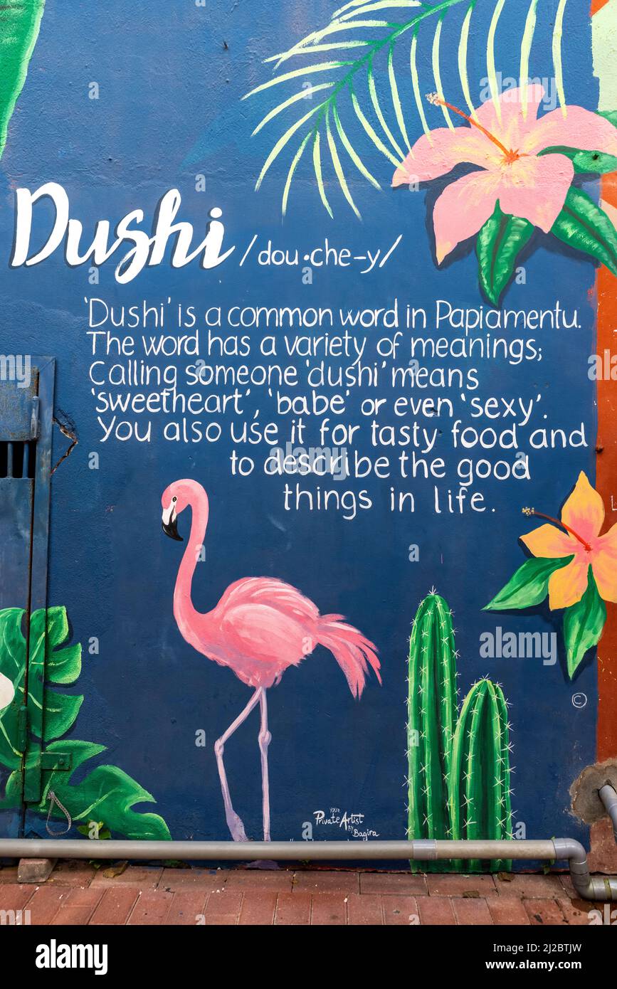 artistic mural of the Papiamentu word "dushi" in Willemstad, Curacao ...