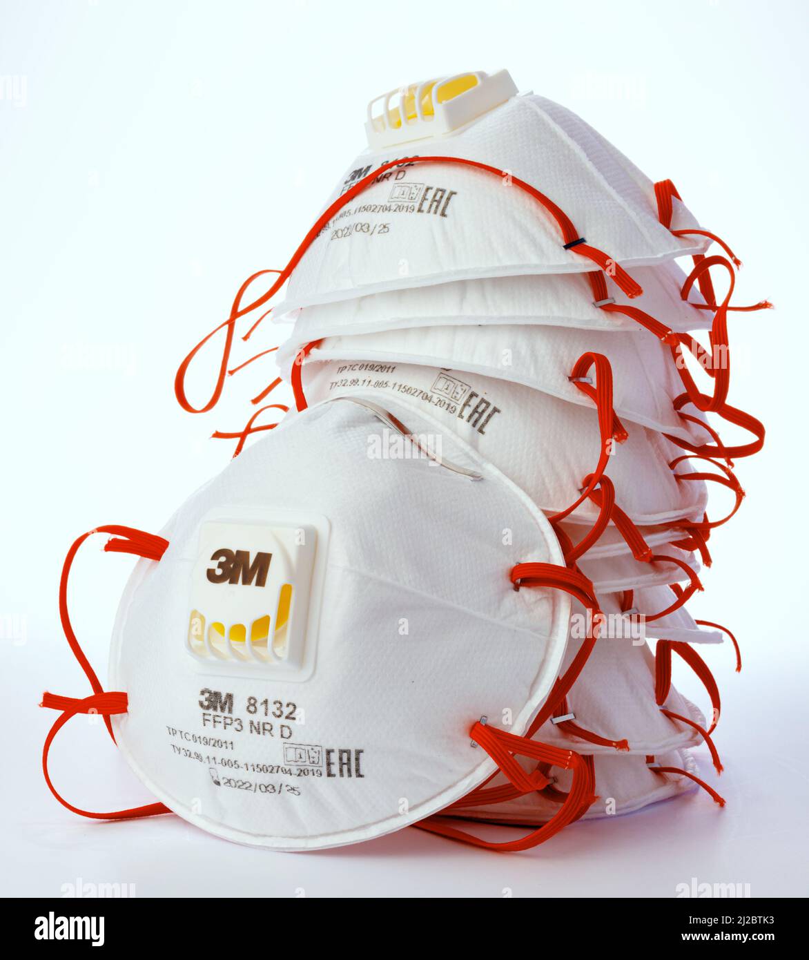 KRASNODAR, RUSSIA - JUNE 03, 2020: 3M 8132 FFP3 medical masks isolated ...