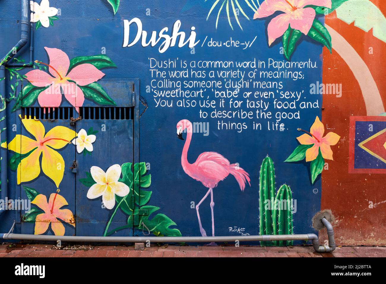 artistic mural of the Papiamentu word "dushi" in Willemstad, Curacao ...