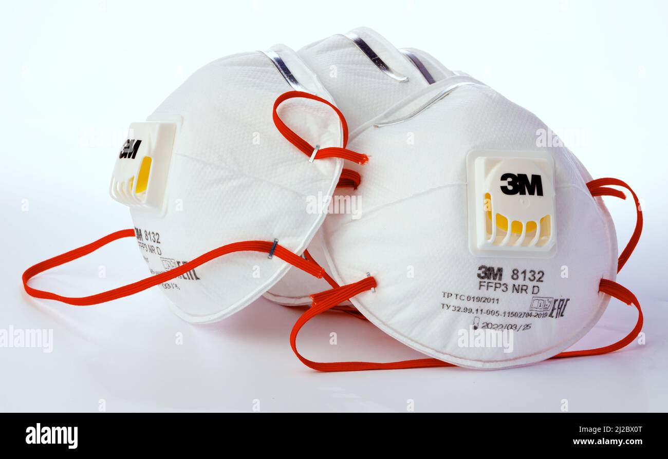 KRASNODAR, RUSSIA - JUNE 03, 2020: 3M 8132 FFP3 medical masks isolated ...