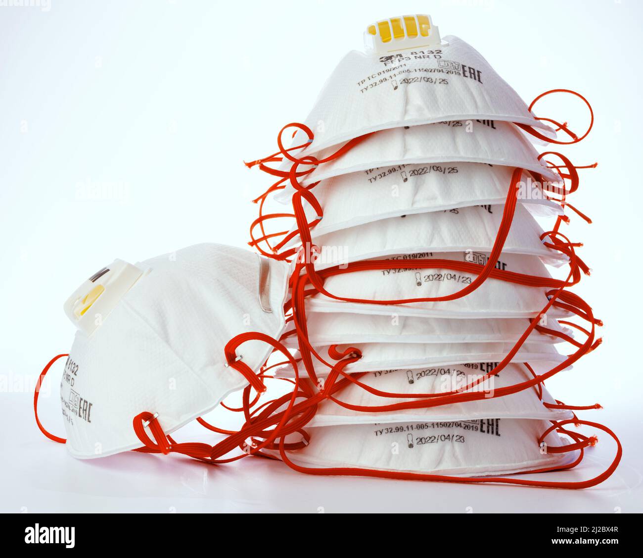 KRASNODAR, RUSSIA - JUNE 03, 2020: 3M 8132 FFP3 medical masks isolated ...