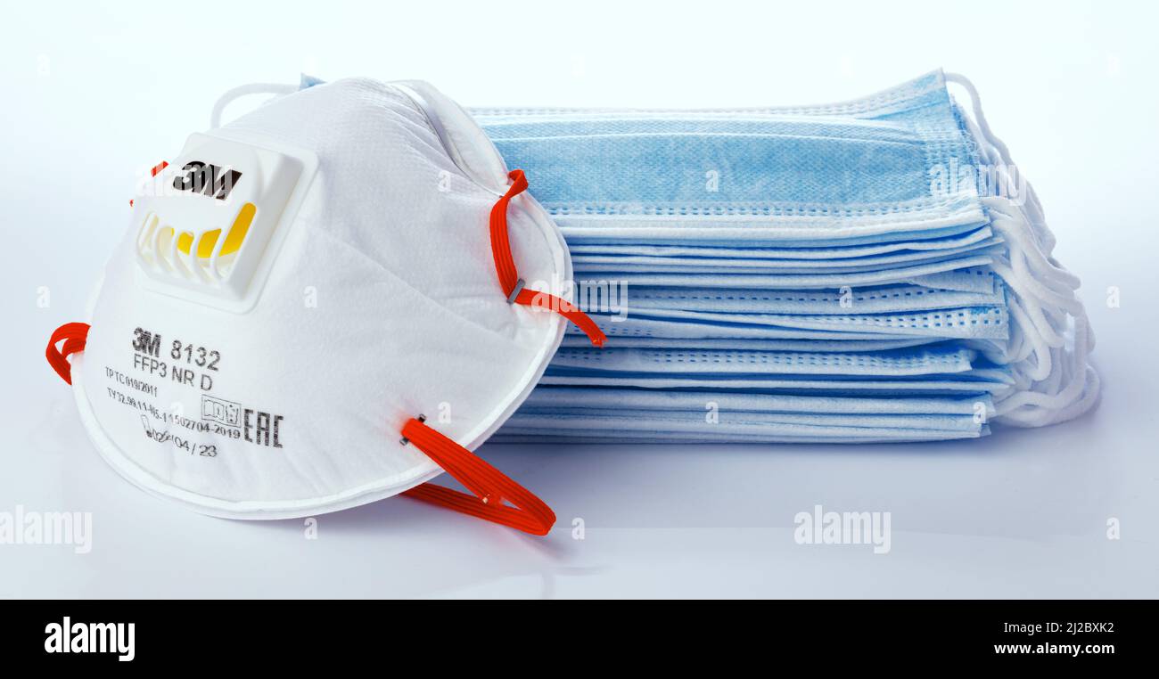 KRASNODAR, RUSSIA - JUNE 03, 2020: 3M 8132 FFP3 aerosol filtering mask ...