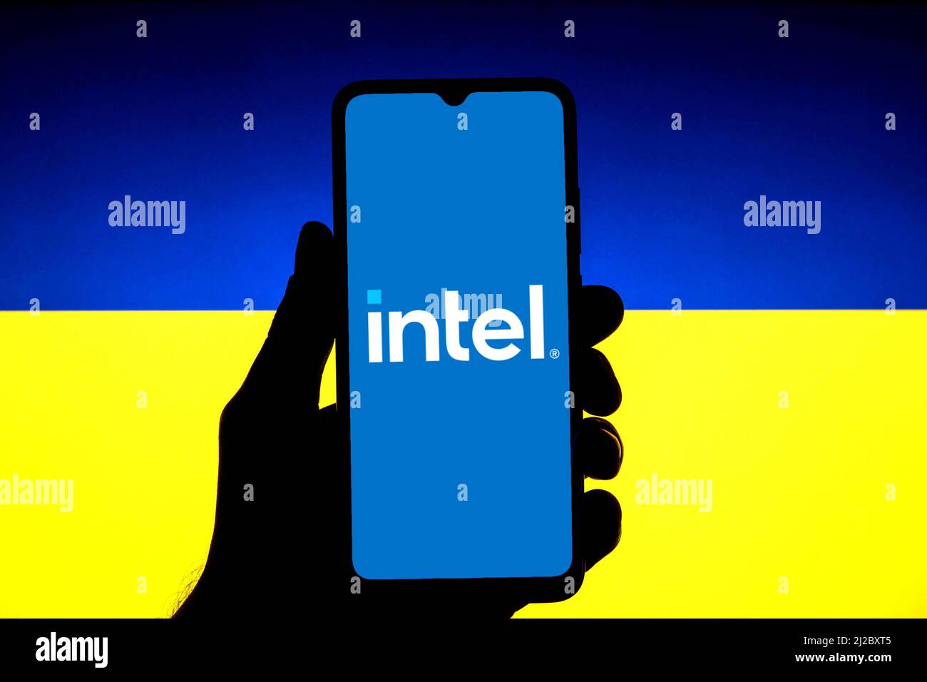 In this photo illustration an Intel Corporation logo seen displayed on ...