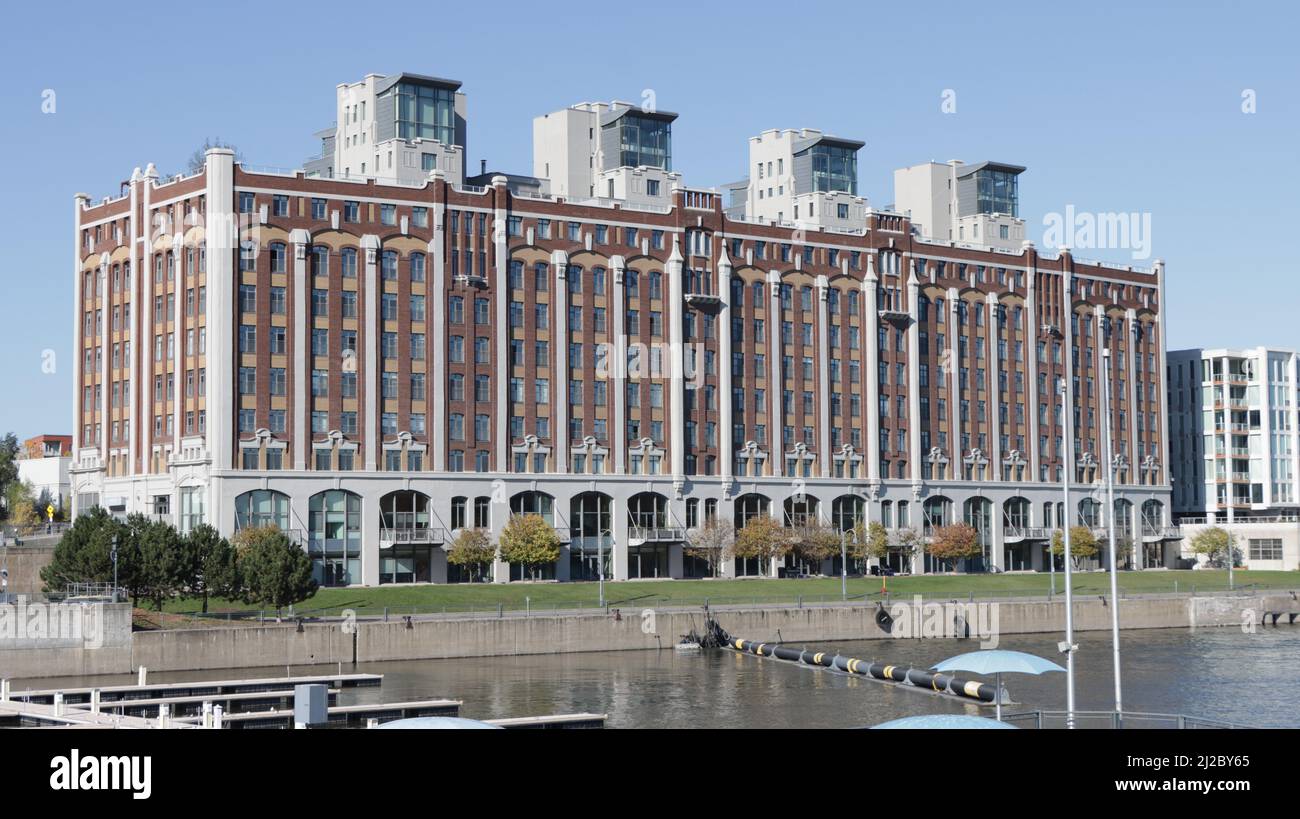 An old warehouse building on Montreal bay in Quebec, Canada Stock Photo ...