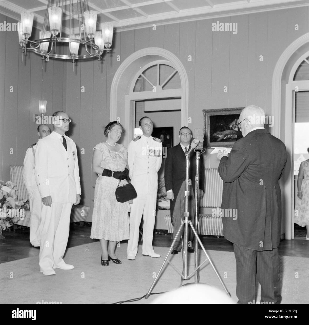 The royal couple listens to the speech of Mr. Alvarez Correa during the ...