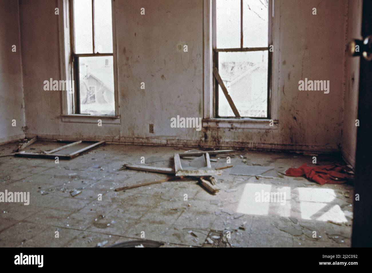 Empty upstairs bedroom in a house vacated by the Watkins family in the ...