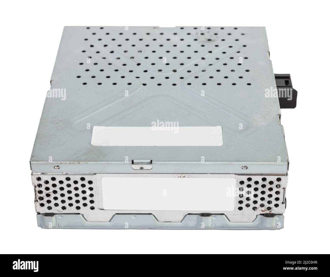 Metal car engine control unit with metal elements on a white isolated ...