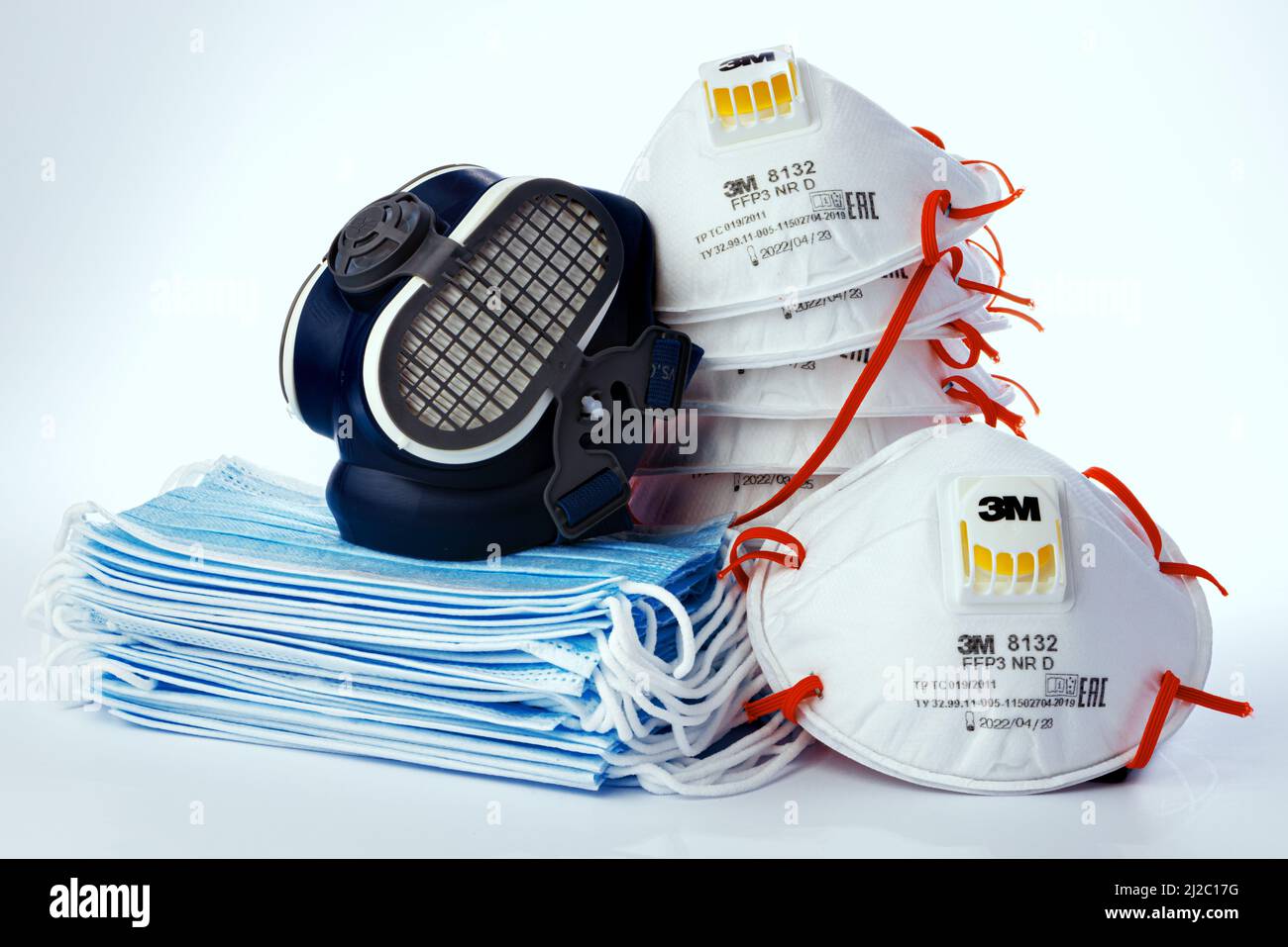 KRASNODAR, RUSSIA - JUNE 03, 2020: 3M 8132 FFP3 mask with GVS Elipse ...