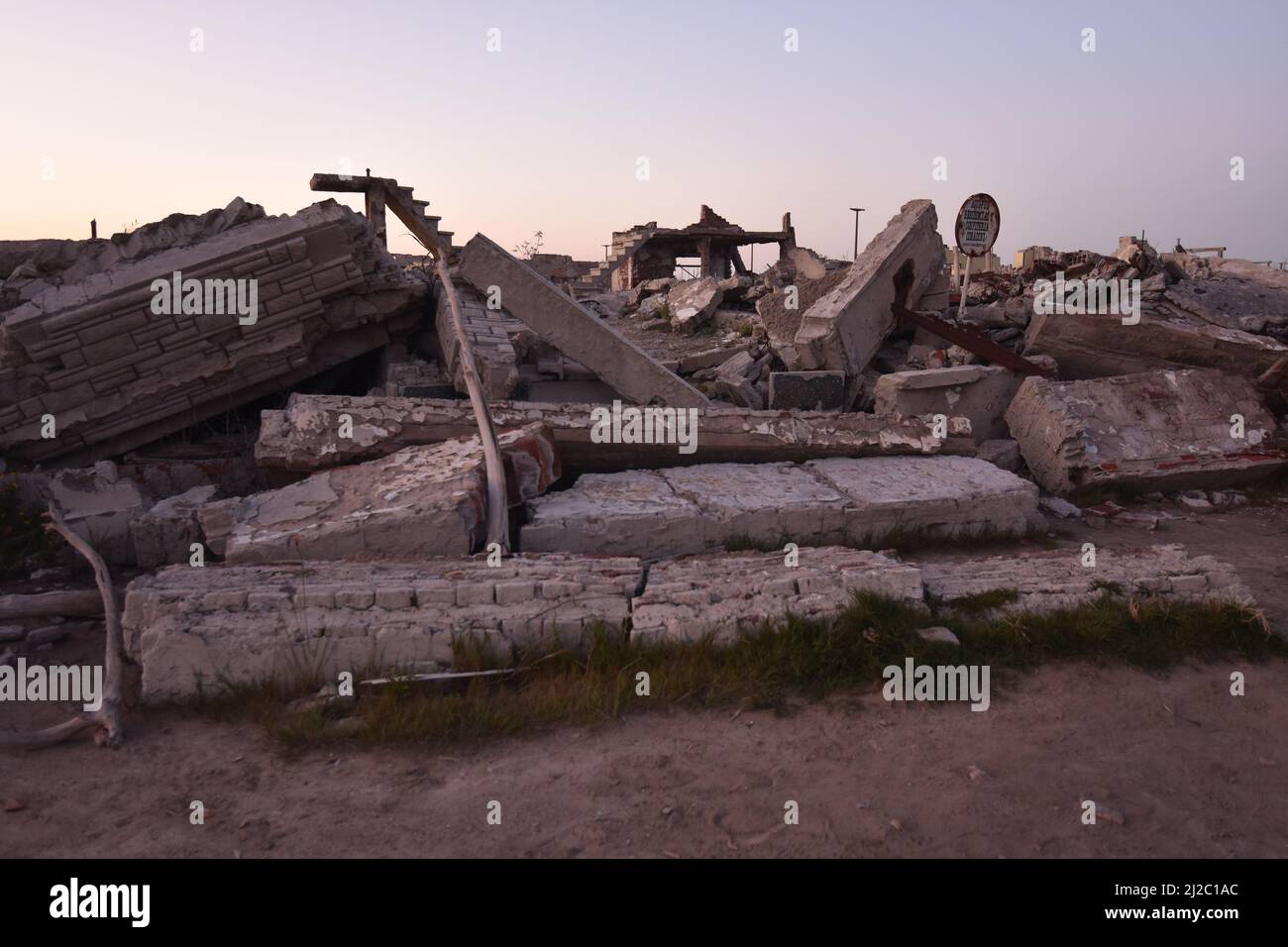 The old destroyed building ruins at sunset Stock Photo - Alamy