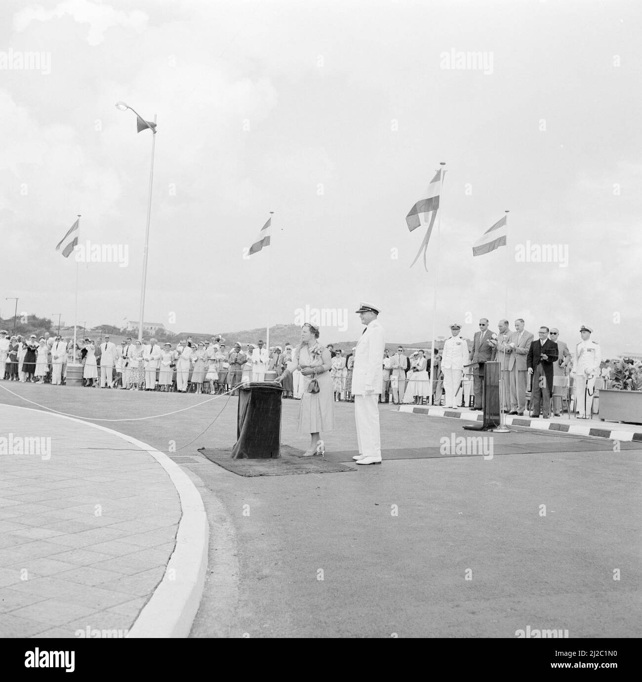 Queen Juliana unveils the Autonomy Monument in Willemstad, Curacao ca ...