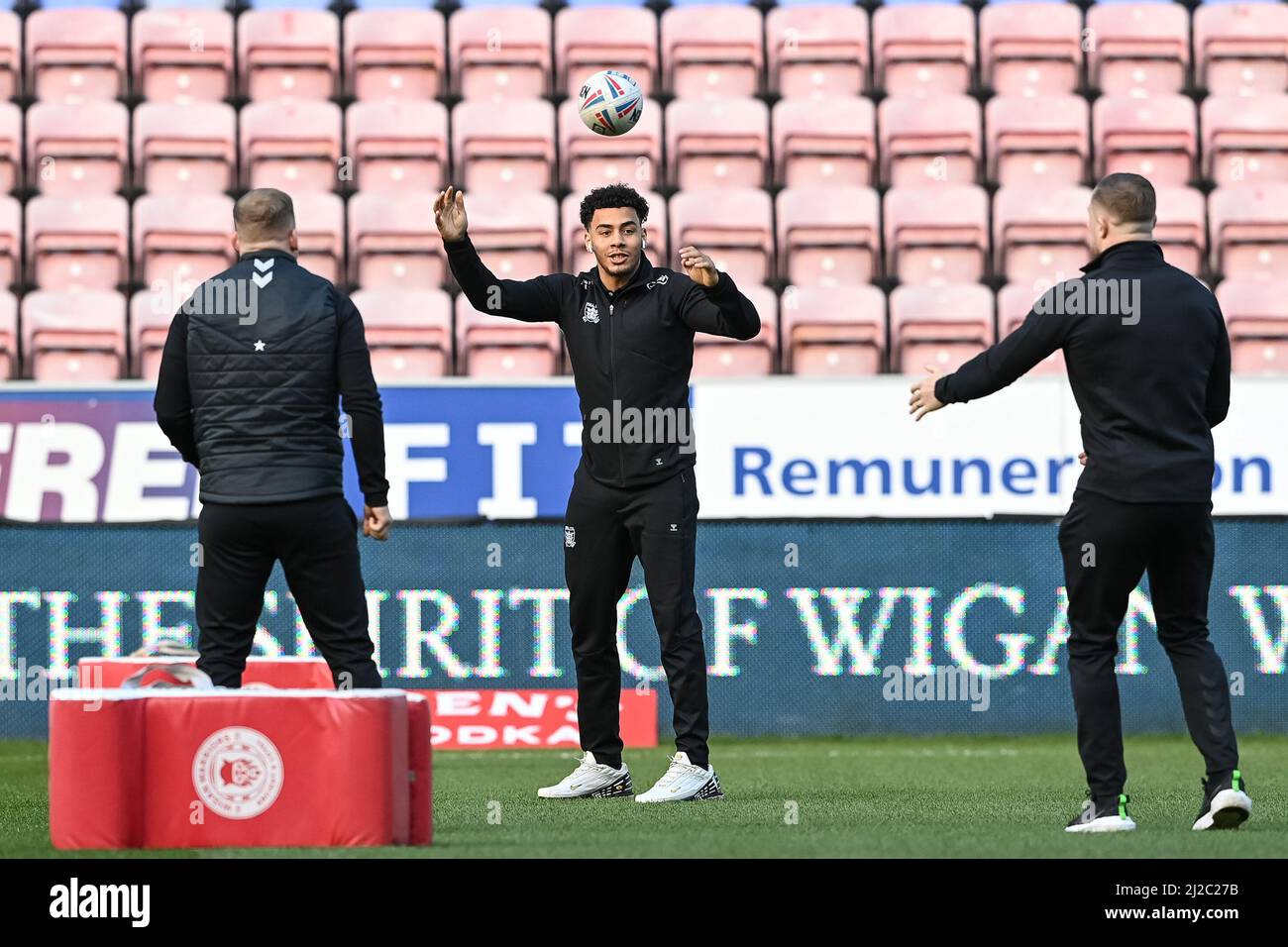 Darnell McIntosh #5 of Hull FC arrives at the DW Stadium Stock Photo ...
