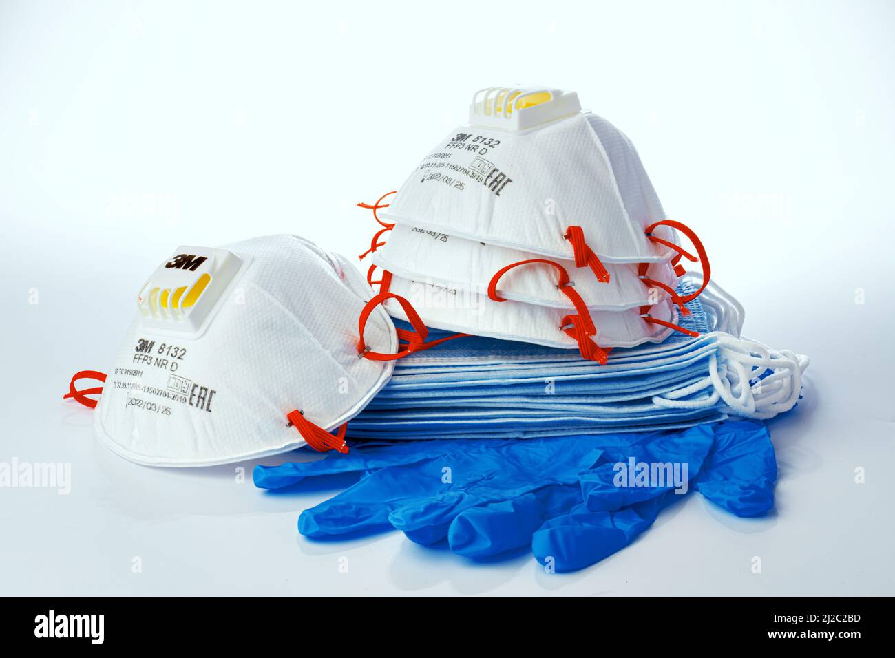 KRASNODAR, RUSSIA - JUNE 03, 2020 : 3M 8132 FFP3 respirator mask with ...