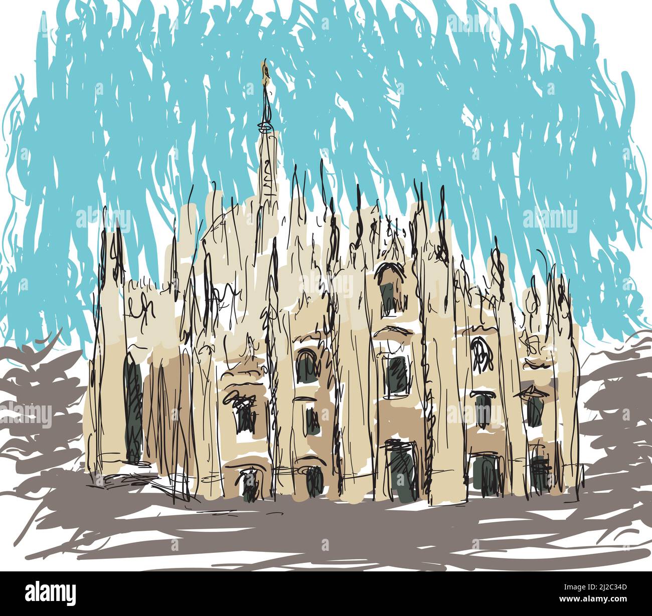 Milan Cathedral, vector drawing illustration Stock Vector Image & Art ...