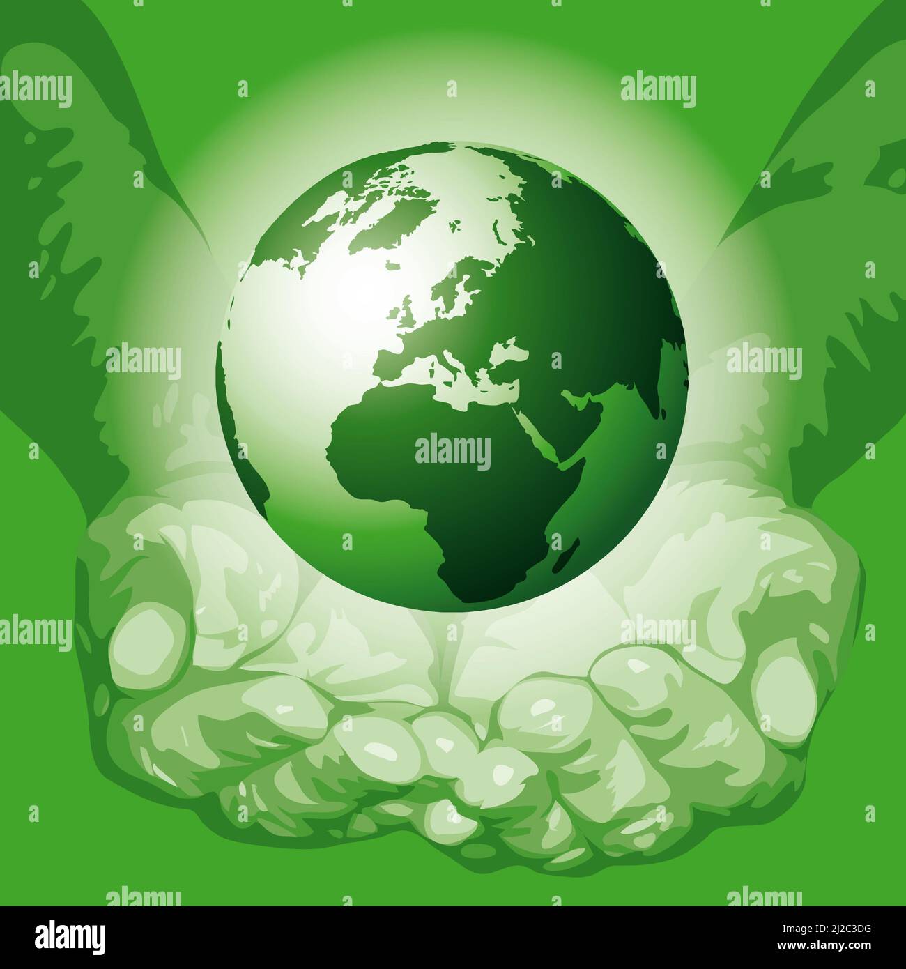Hand protecting the world, environment protection, vector illustration ...