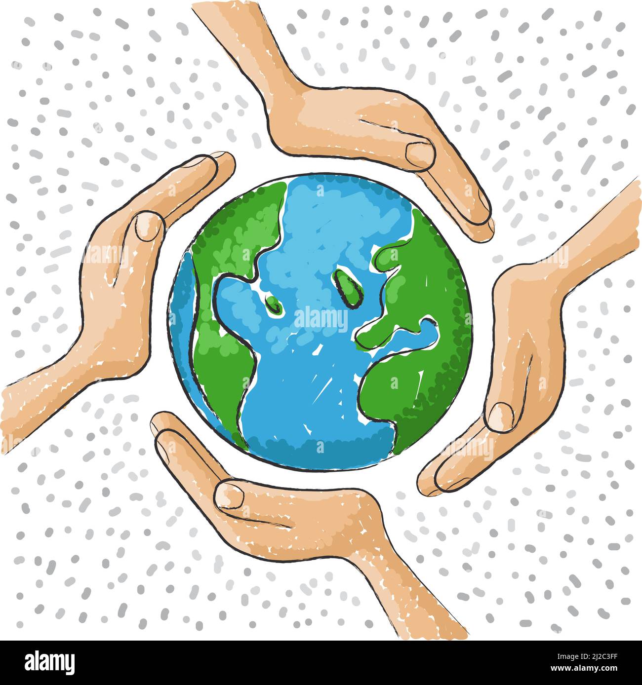 Hand protecting the world, environment protection, vector illustration ...