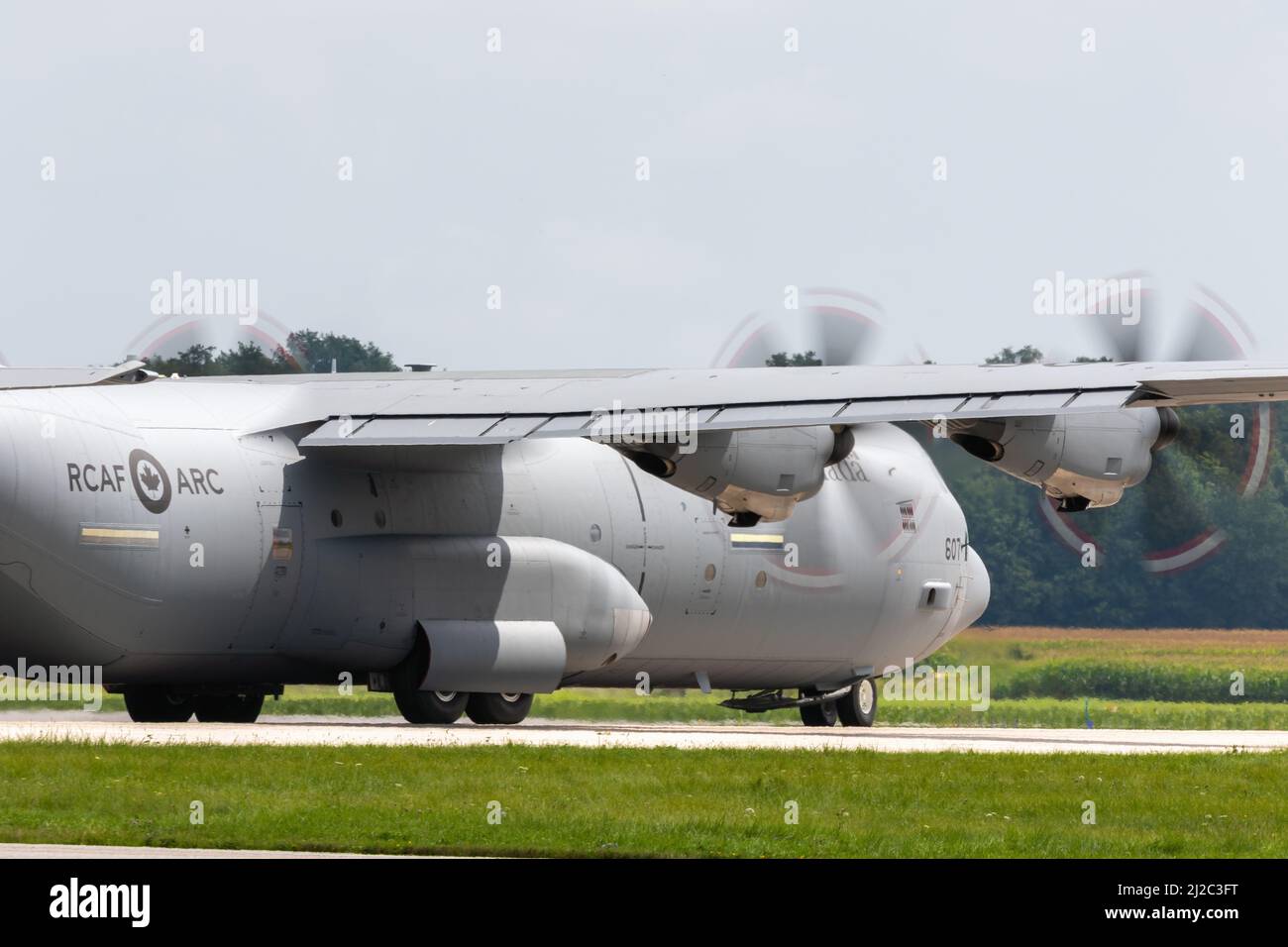 A Royal Canadian Air Force CC-130J Hercules military transport during a ...