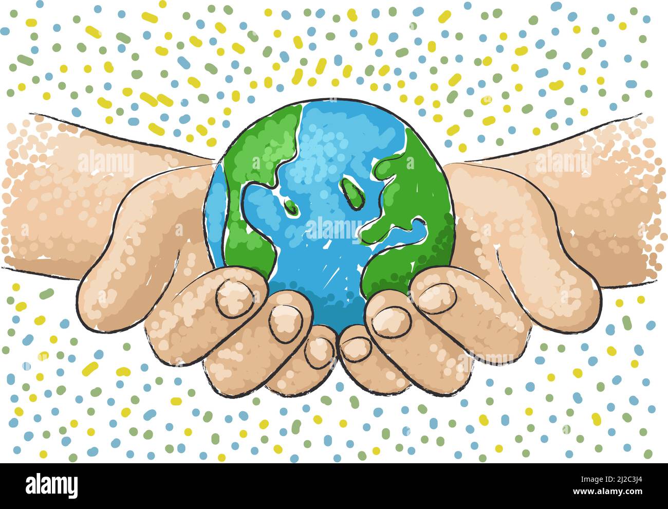 Hand protecting the world, environment protection, vector illustration ...