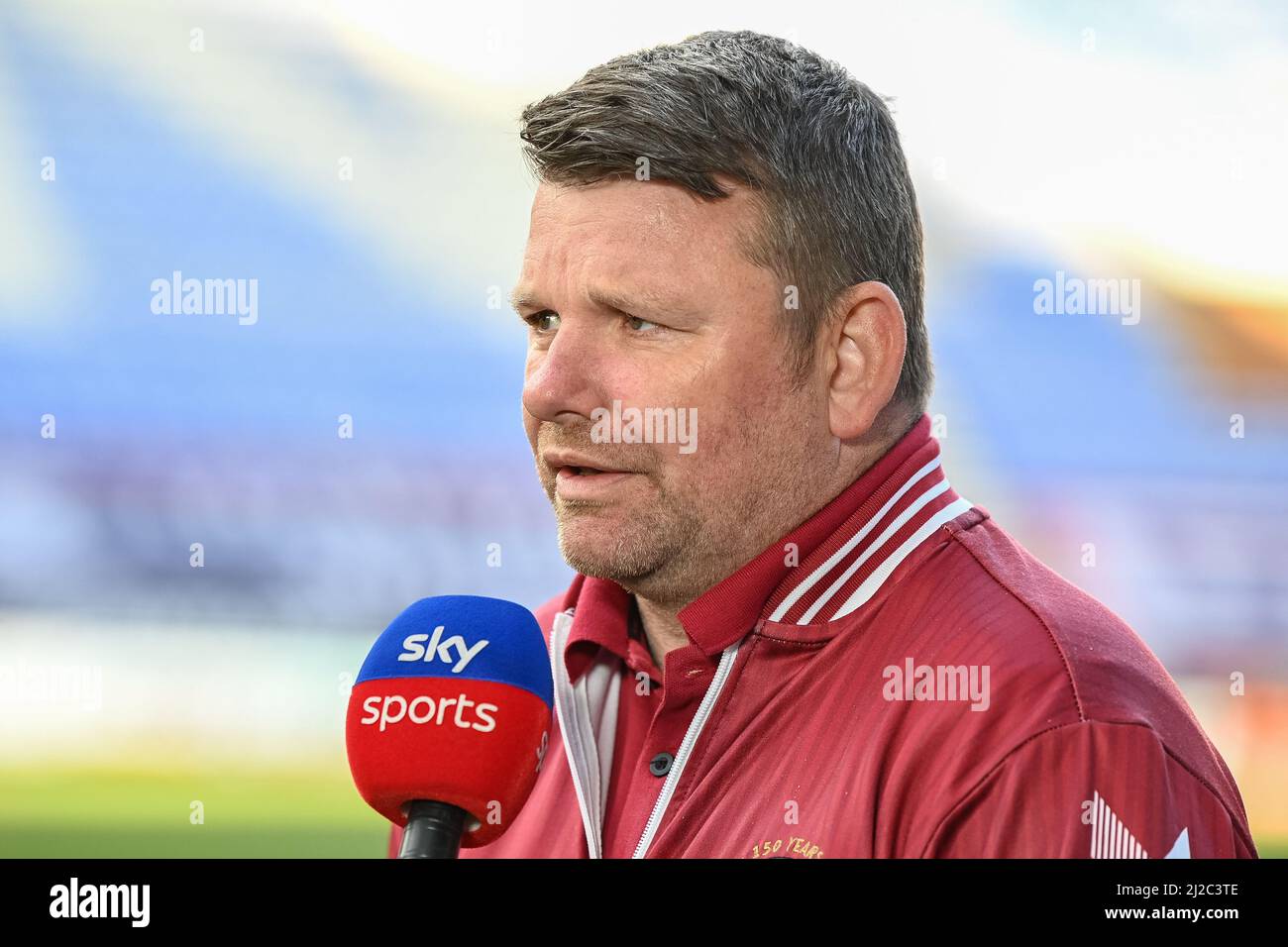 Lee Briers of Wigan Warriors speaks to Jenna Brooks of Sky Sports Rugby ...
