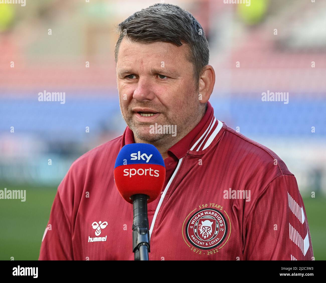 Lee Briers of Wigan Warriors speaks to Jenna Brooks of Sky Sports Rugby ...