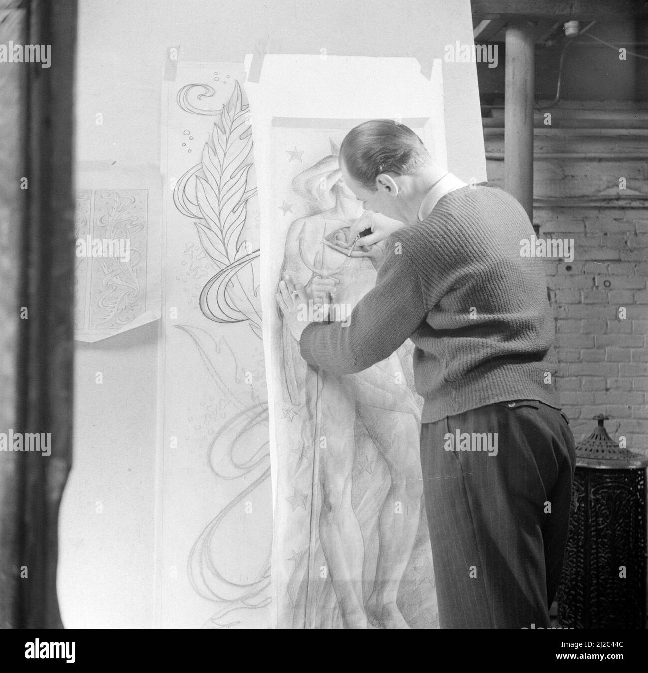 The foretaste for a glass panel with the figure of a woman ca: 1948 ...
