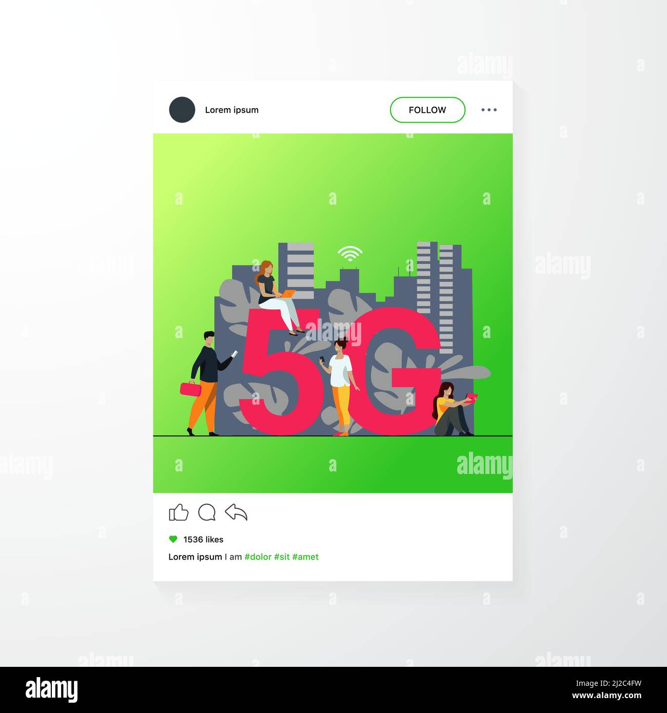 5G networks and telecom concept. People using digital devices. Flat ...