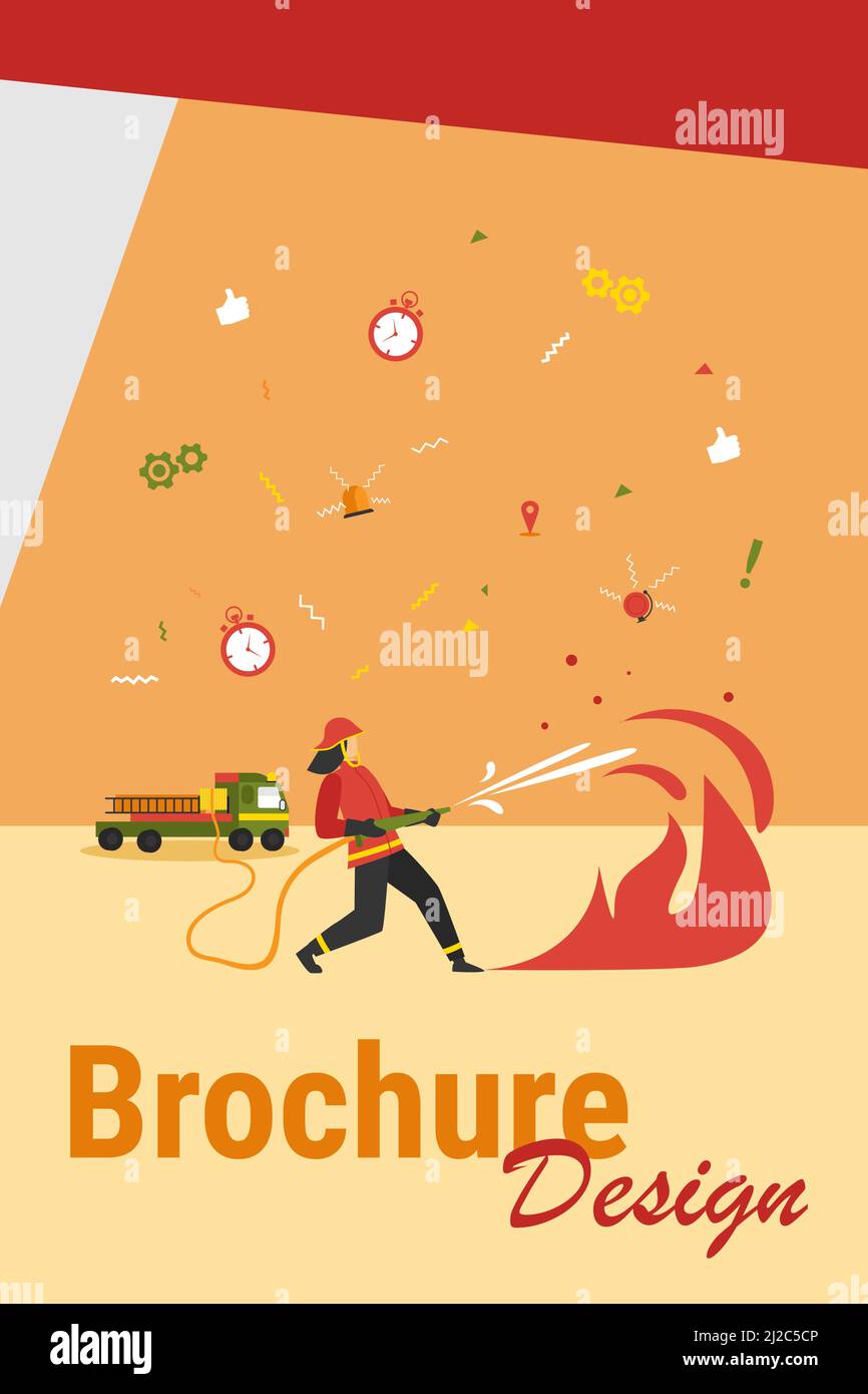 Brave firefighters wearing uniform and helmets firefighting isolated ...