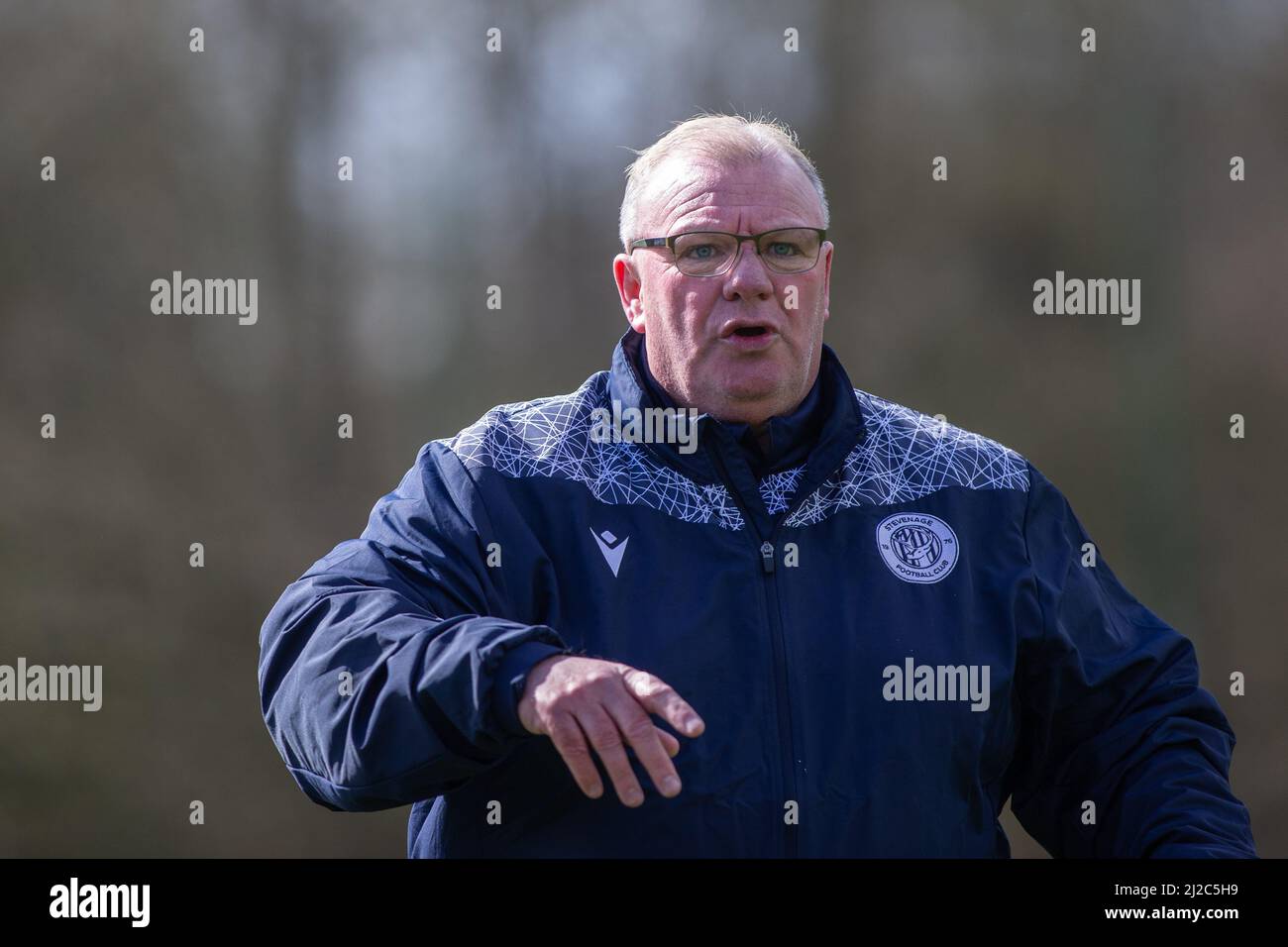 Football manager Steve Evans during training session at Stevenage ...