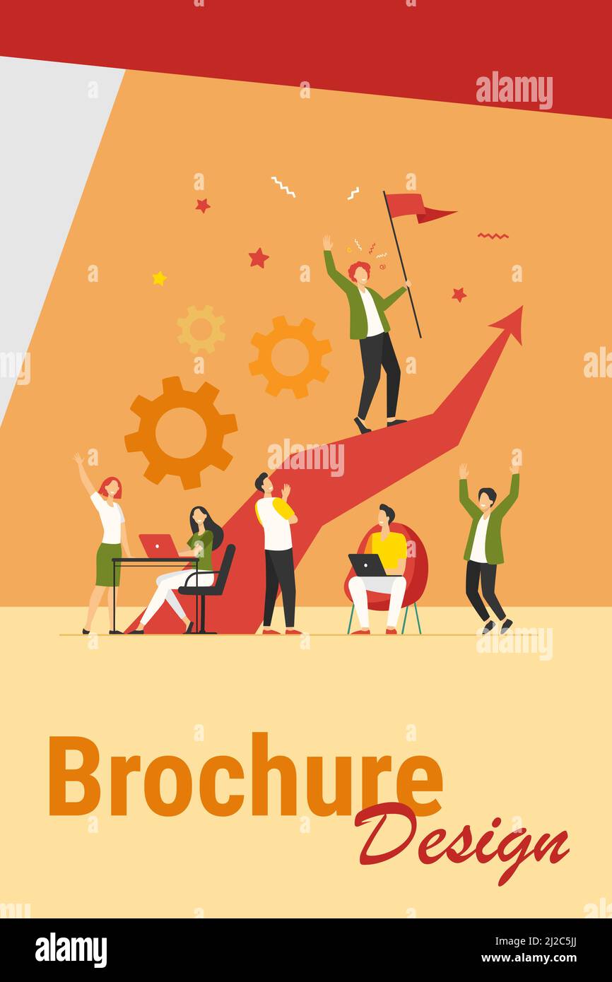 Business leader standing on arrow and holding flag flat vector ...