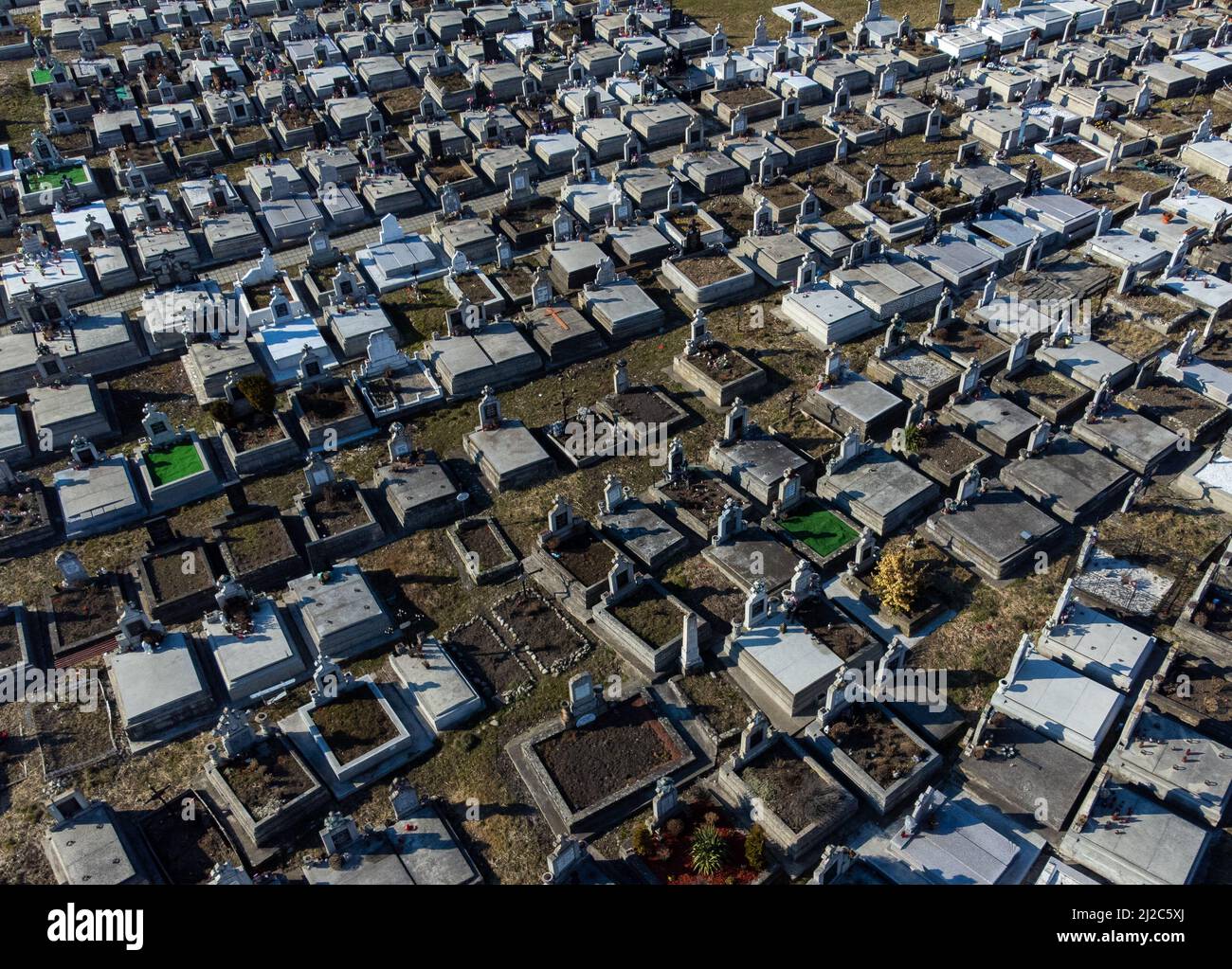 An aerial view of the graves in a cemetery Stock Photo - Alamy