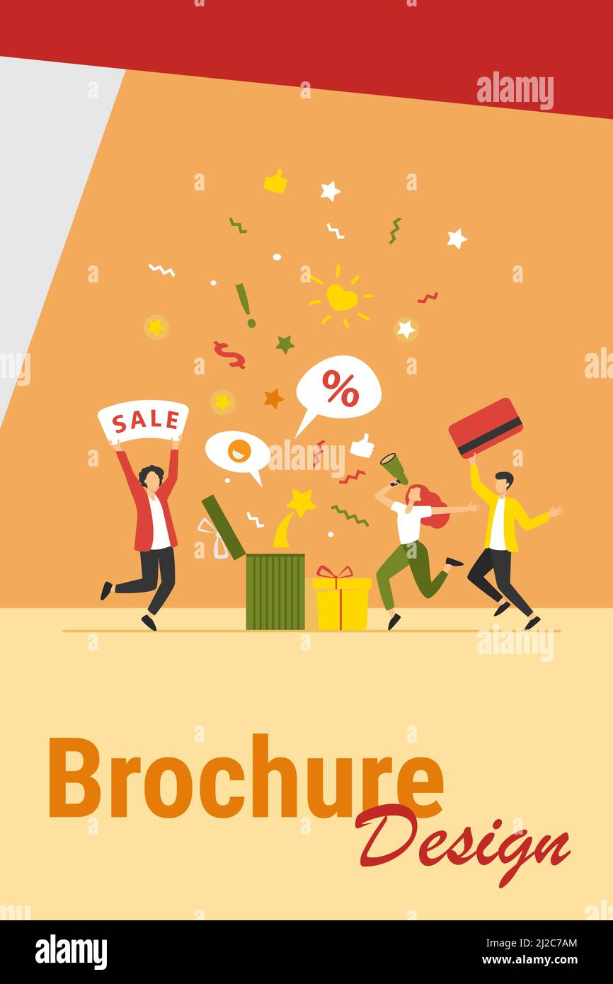 Customers celebrating sale. People holding gift, credit card ...