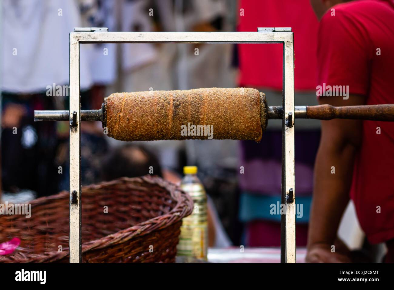 Kurtos Kolacs (Kürtőskalács). Traditional Hungarian cake, baked with ...