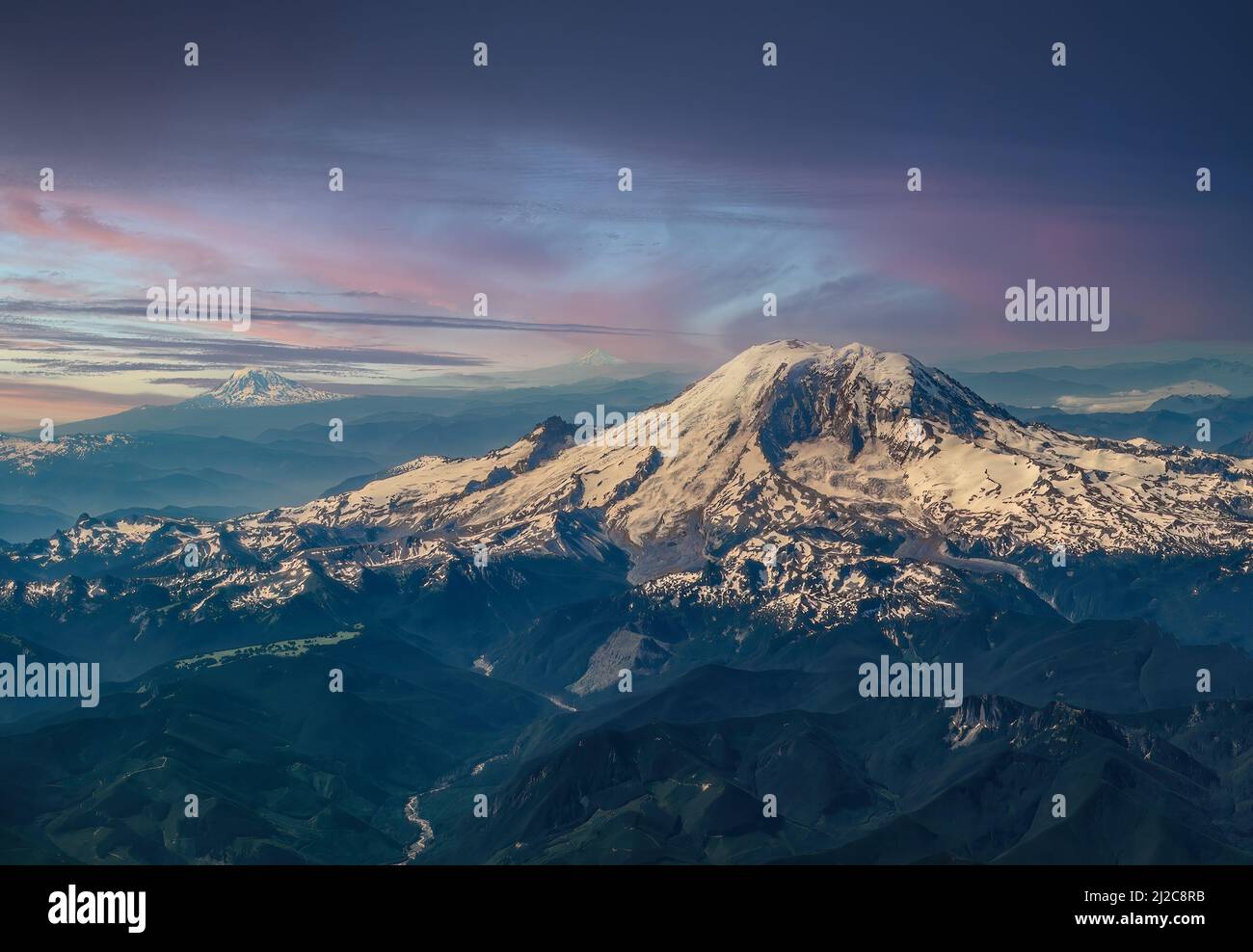 View of Mt Rainier From Commercial Airplane Flying Over Washington ...