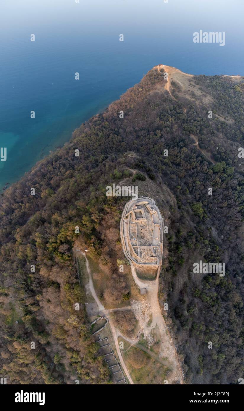 Lake Garda, Italy. Aerial drone photography. Vertical view of rocca di ...
