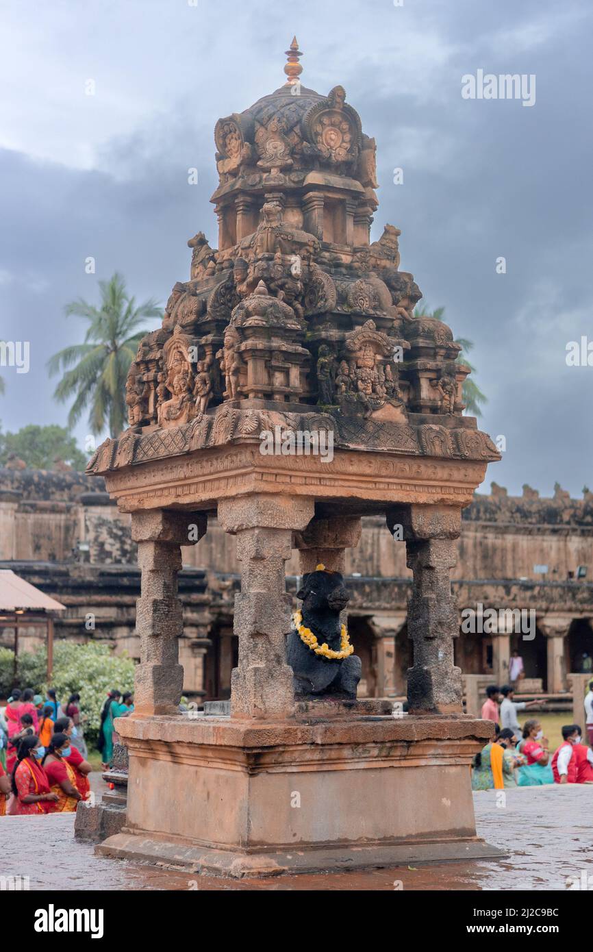 A vertical shot of a stone structure close to the Thanjavur Periya ...