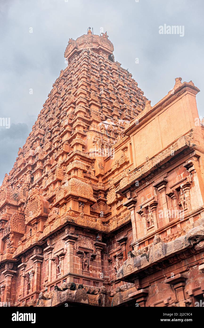 A vertical low angle shot of the Thanjavur Periya Kovil aka the ...