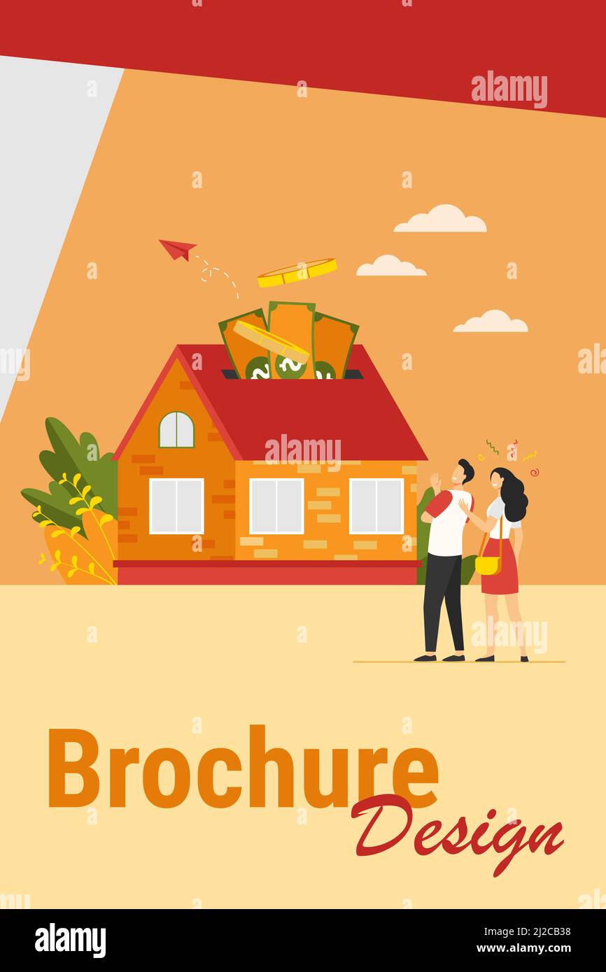 Happy couple investing money in property flat vector illustration ...