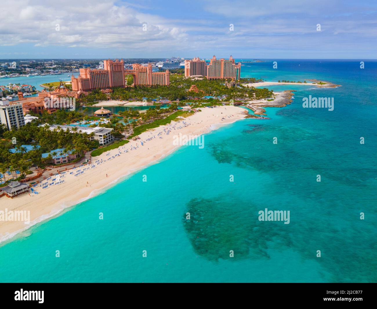 Paradise Beach aerial view and The Cove Reef Hotel at Atlantis Resort ...