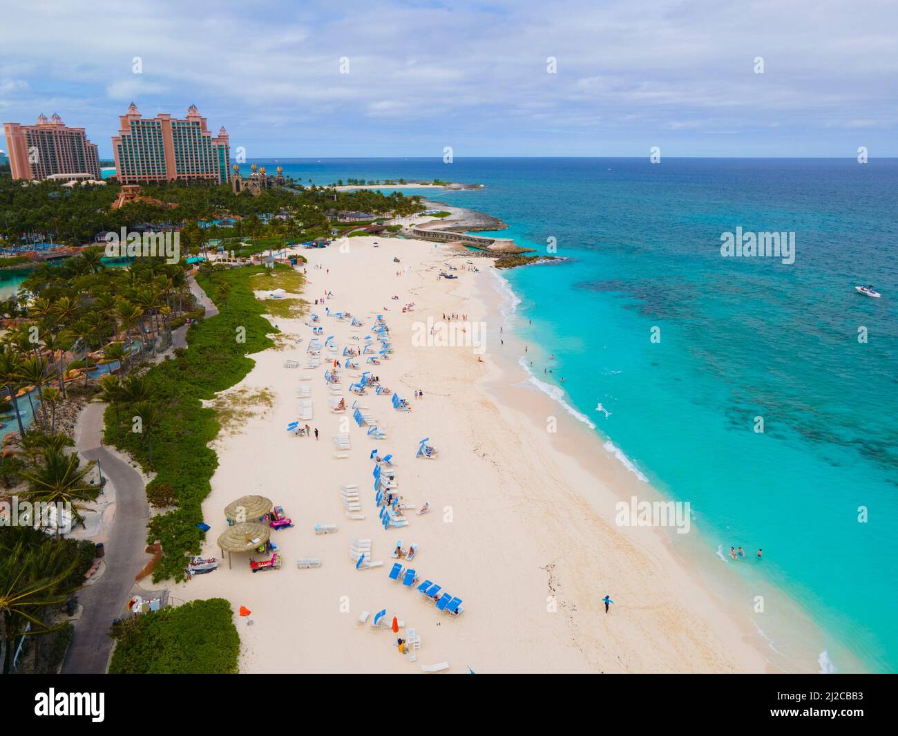 Paradise Beach aerial view and The Cove Reef Hotel at Atlantis on ...